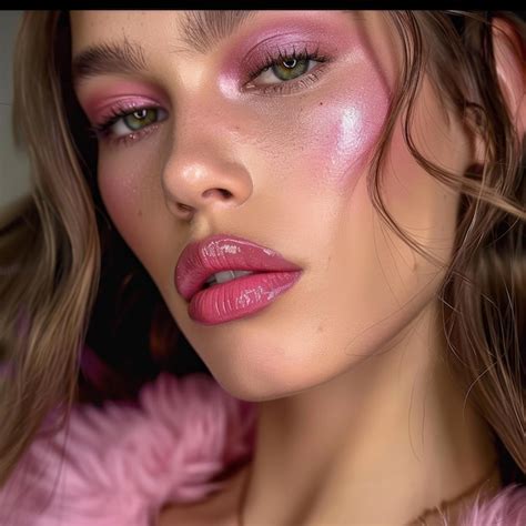 A Closeup View Of A Woman Showcasing Pink Makeup On Her Face A