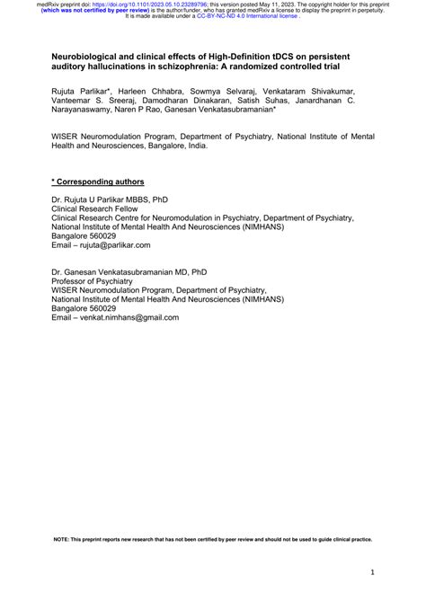Pdf Neurobiological And Clinical Effects Of High Definition Tdcs On Persistent Auditory
