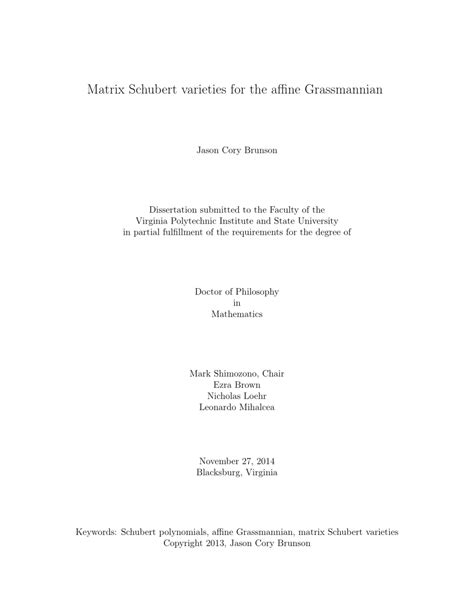 Pdf Matrix Schubert Varieties For The Affine Grassmannian