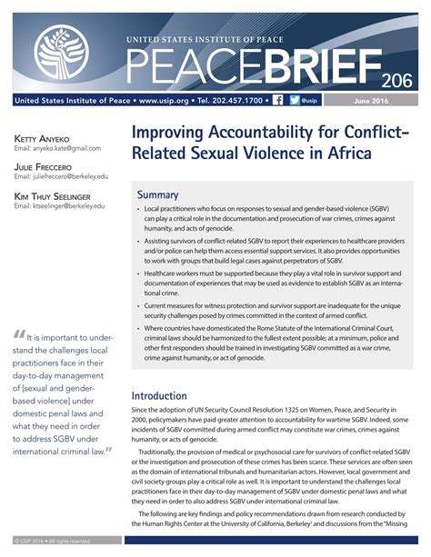Improving Accountability For Conflict Related Sexual Violence In Africa
