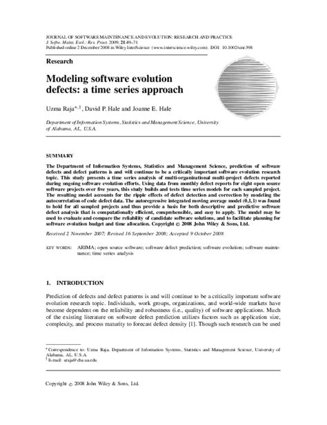 Pdf Modeling Software Evolution Defects A Time Series Approach
