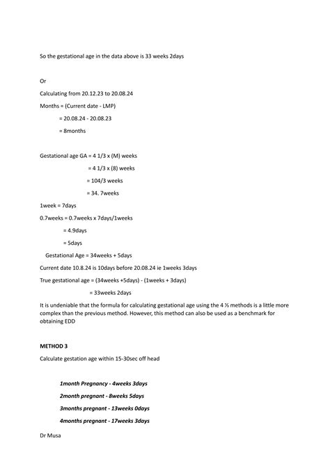Gestational Age Calculation Formula Method Pdf