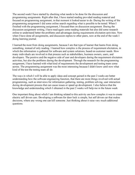 Learning Journal Unit 2 The Second Week I Have Started By Checking What Needs To Be Done For