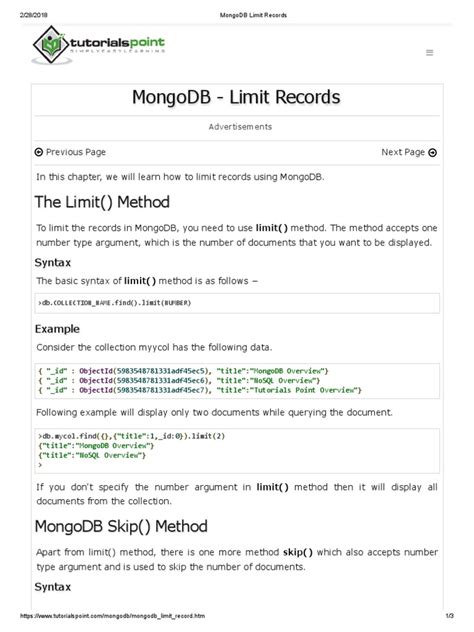 Mongodb Limit Records Pdf Pdf Mongo Db No Sql