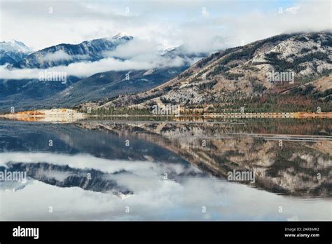 Beautiful Water Reflection In Jasper National Park In Canada Stock