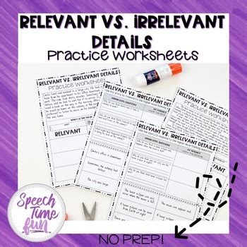 Relevant Vs Irrelevant Details Worksheets No Prep By Speech Time Fun