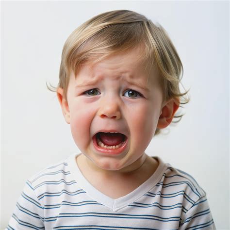 Young Boy Crying In Front Of A White Background Generative Ai Premium