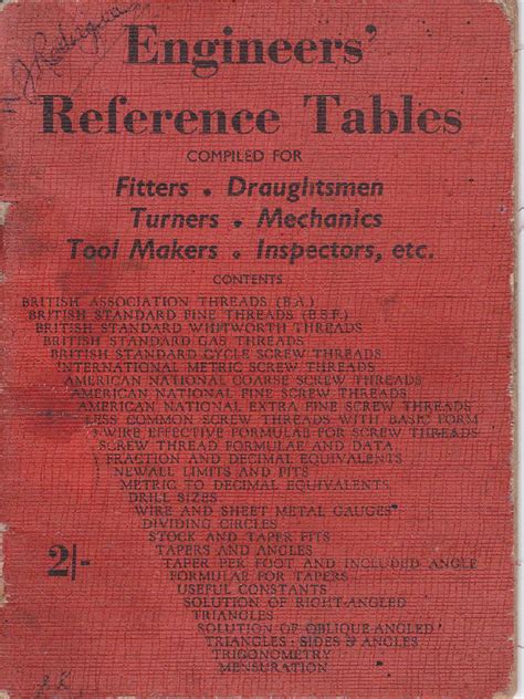 engineers reference tables pdf