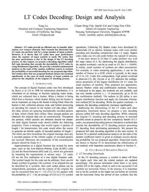 LT Codes Decoding Design And Analysis Fountain Codes