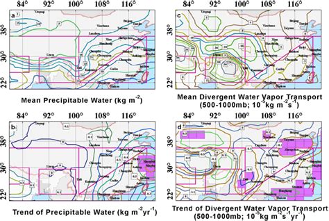 spatial distributions of column precipitable water pw and divergence