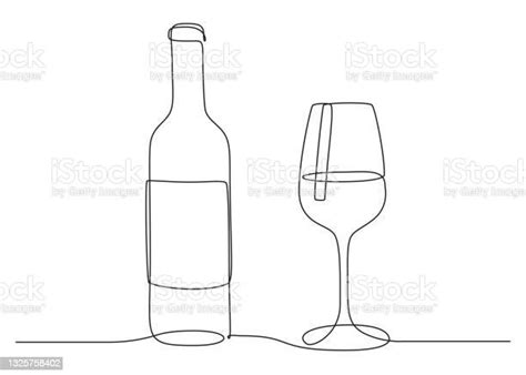 와인 유리와 병의 연속 한 줄 그리기 선형 스타일로 컵에 마십니다 편집 가능한 스트로크 레스토랑 및 바 메뉴를 위한 흑백 벡터 일러스트레이션 병에 대한 스톡 벡터 아트 및