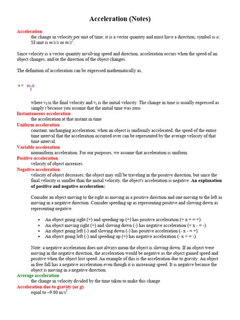 Notes Physics Pdf Acceleration Velocity