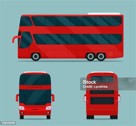 2 층 버스 격리 측면 보기 뒤쪽 보기 및 정면 보기가있는 버스 벡터 플랫 스타일 그림입니다 이층 버스에 대한 스톡 벡터 아트 및 기타 이미지 Istock
