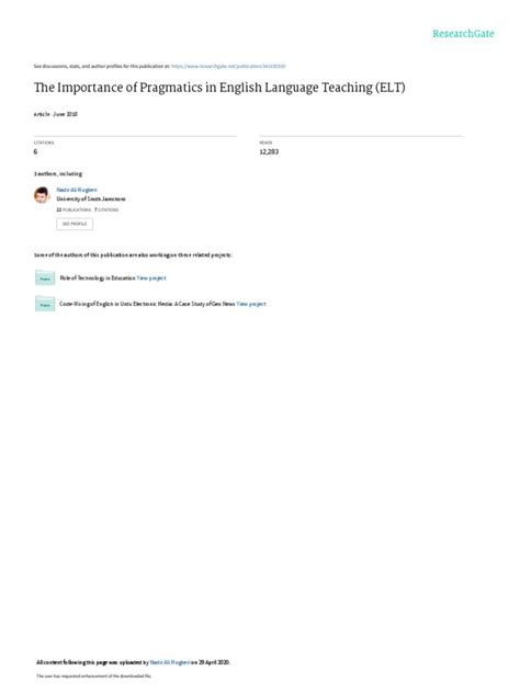 The Importance Of Pragmatics In English Language Teaching Elt Pdf