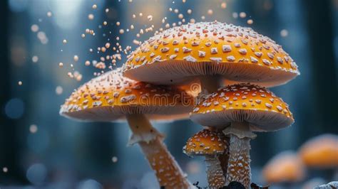 Mushroom Spores In Motion With Forest And Magical Bokeh Background Stock Illustration