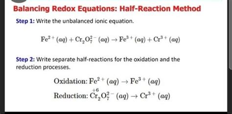 Solved Balancing Redox Equations Half Reaction Method Step