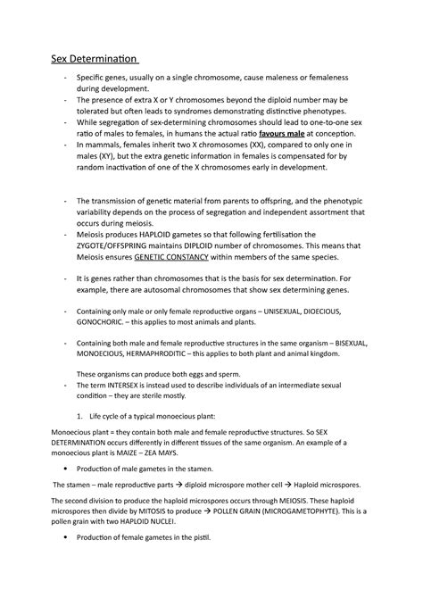 Genetics Sex Determination Sex Determination Specific Genes Usually On A Single Chromosome