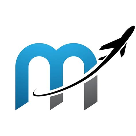하 ⁇ 배경 에 비행기 가 있는 파란색 과 검은색 소문자 M 아이콘 프리미엄 벡터