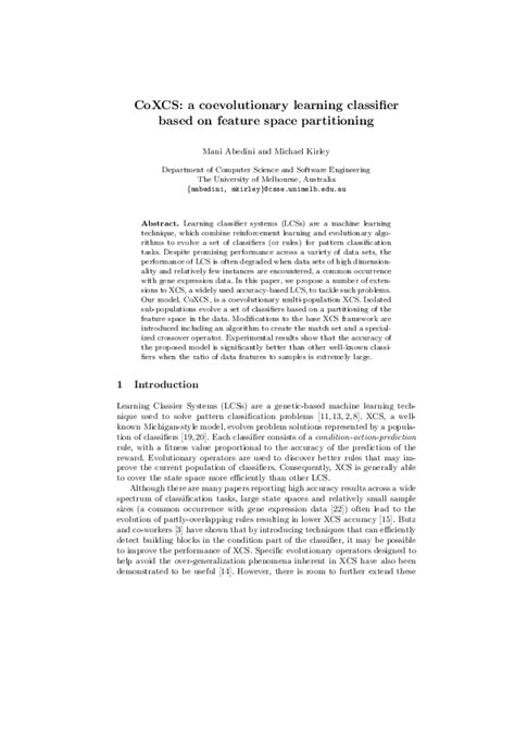 pdf coxcs a coevolutionary learning classifier based on feature