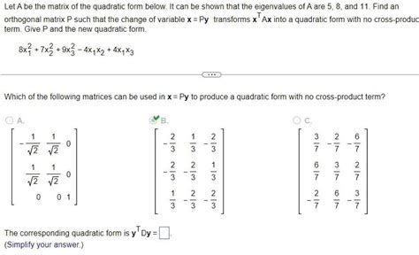 Answered Let A Be The Matrix Of The Quadratic Form Below It Can Be