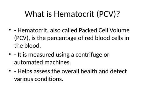 Hematocrit Pcv And Applications 1 Pptx