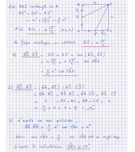 Exercices corrigés sur le produit scalaire en première S