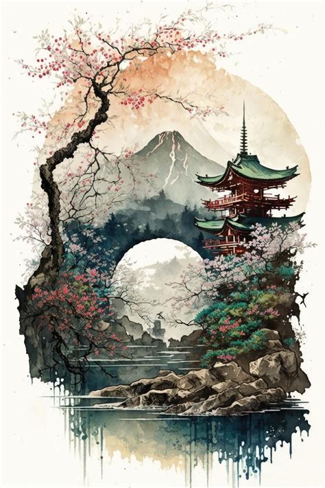 Premium Ai Image Asian Classical Pavilion Painting