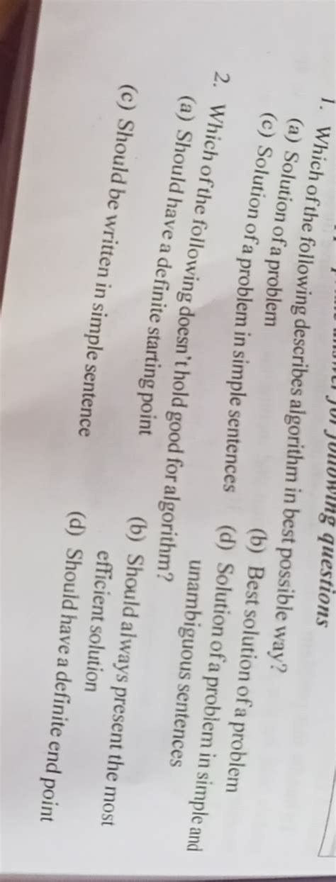Which Of The Following Describes Algorithm In Best Possible Waya Solu