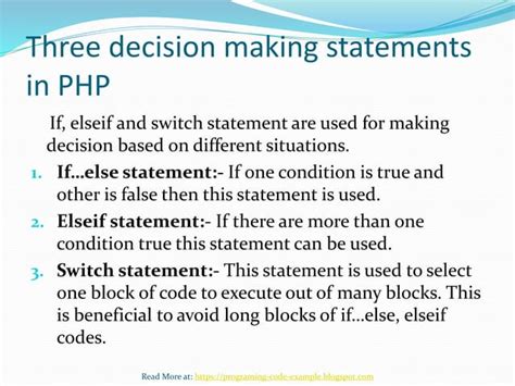 All About Decision Making Statements In Php PPT