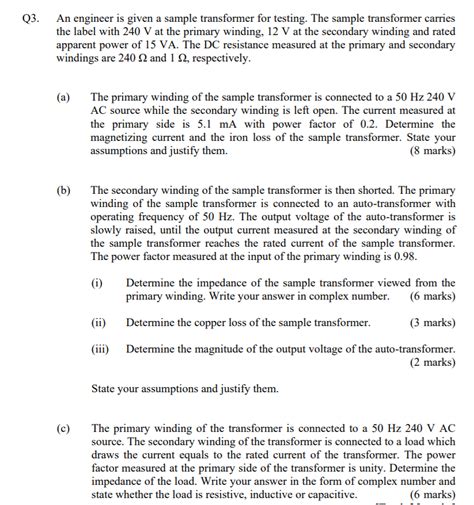 Q An Engineer Is Given A Sample Transformer For Chegg Com
