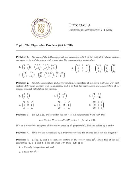 Tutorial 9 Engineering Maths 242 Tutorial 9 Engineering Mathematics
