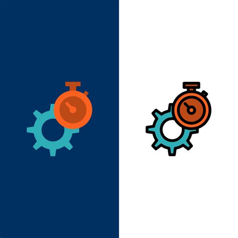 timer time gear setting watch icons flat and line filled icon set