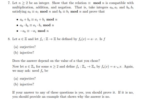 solved 7 let n 2 be an integer show that the relation