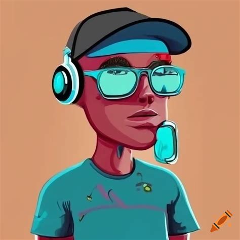 Cartoon Style Skater Head With Cap Glasses And Headphones On Craiyon