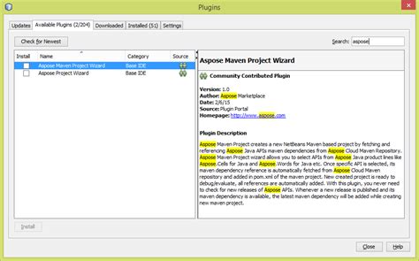 installing and using aspose project wizard for netbeans maven