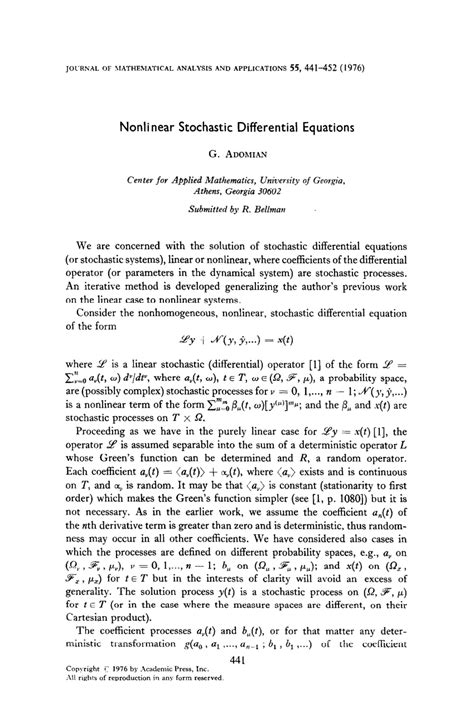 Pdf Nonlinear Stochastic Differential Equations
