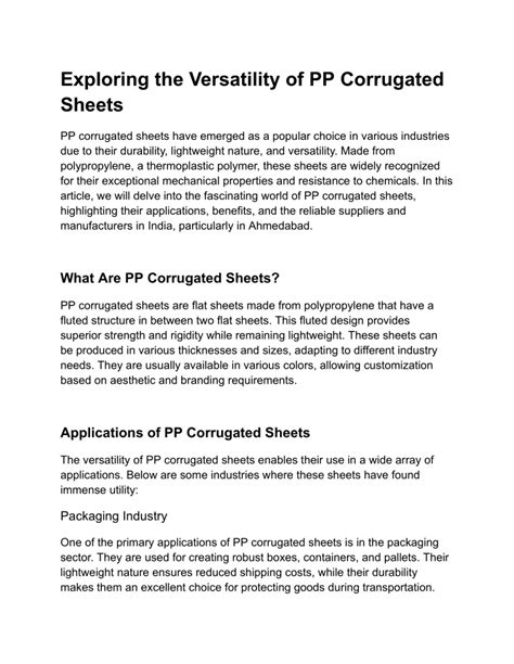 Ppt Exploring The Versatility Of Pp Corrugated Sheets Powerpoint Presentation Id 13984567