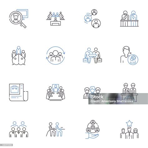 노동 활용 라인 아이콘 모음입니다 생산성 효율성 성능 출력 최적화 활용도 용량 벡터 및 선형 그림 인력 배치 자원 개요 표지판 세트 활용 아이콘에 대한 스톡 벡터 아트 및