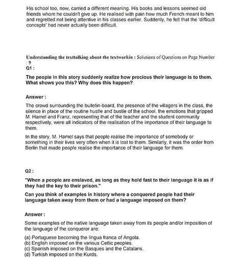 Mp Board Solution Class 12th English Chapter 1 The Last Lesson