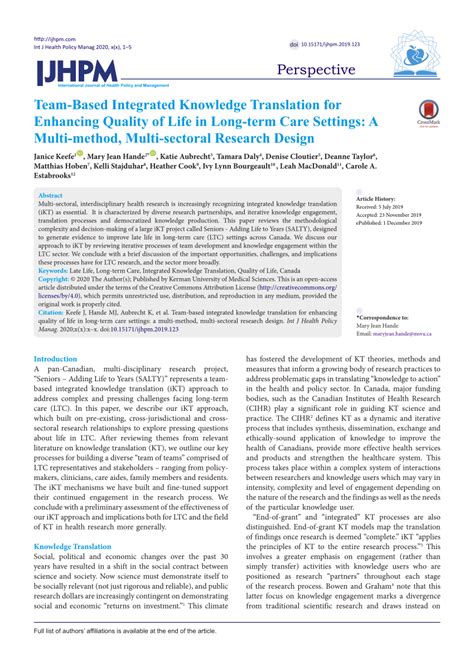 Pdf Team Based Integrated Knowledge Translation For Enhancing Quality