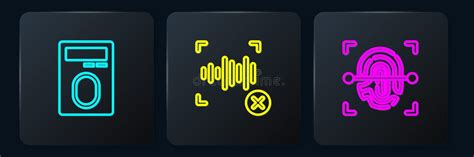 Set Line Fingerprint With Lock And Rejection Voice Recognition Black Square Button Stock