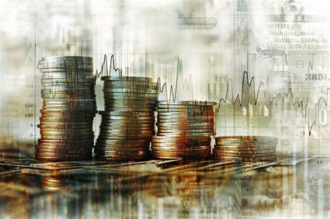 Double Exposure Of Stacked Coins And Financial Graph Against Stock