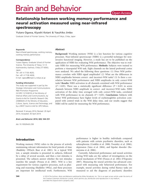 Pdf Relationship Between Working Memory Performance And Neural Activation Measured Using Near