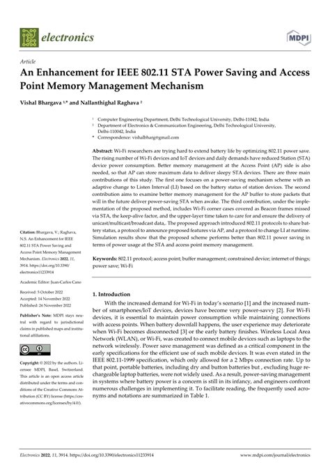 Pdf An Enhancement For Ieee 80211 Sta Power Saving And Access Point