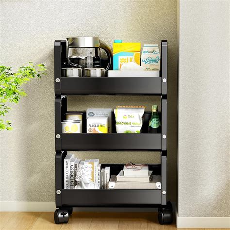 Fslgwrk 3 Tier Rolling Utility Cart Stackable Metal Kitchen Storage Cart With