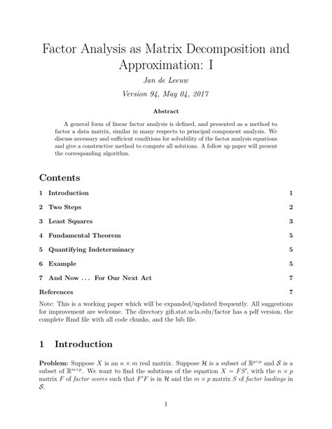 Pdf Factor Analysis As Matrix Decomposition And Approximation I
