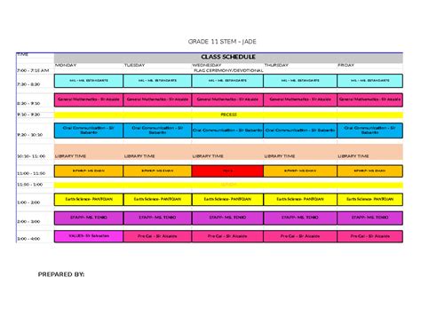 Grade 11 Stem Class Schedule Grade 11 Stem Jade Prepared By Time