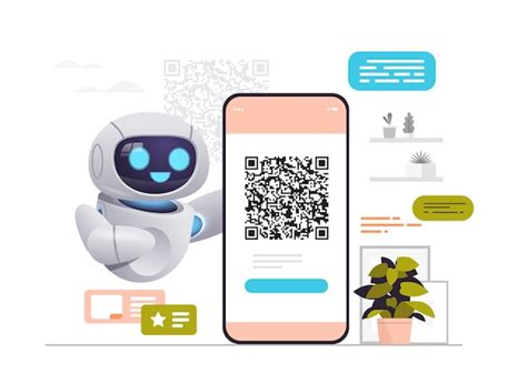 Premium Vector Modern Robot Scanning QR Code On Smartphone Screen Readable Barcode