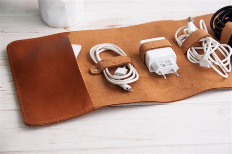 Cord Organizer Cable Organizer Brown Leather Office Etsy