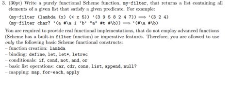 Solved 3 30pt Write A Purely Functional Scheme Function